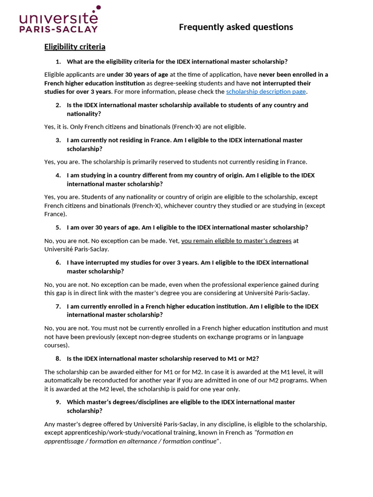 Faq Bourses Idex Master en | PDF | Fee | Tuition Payments