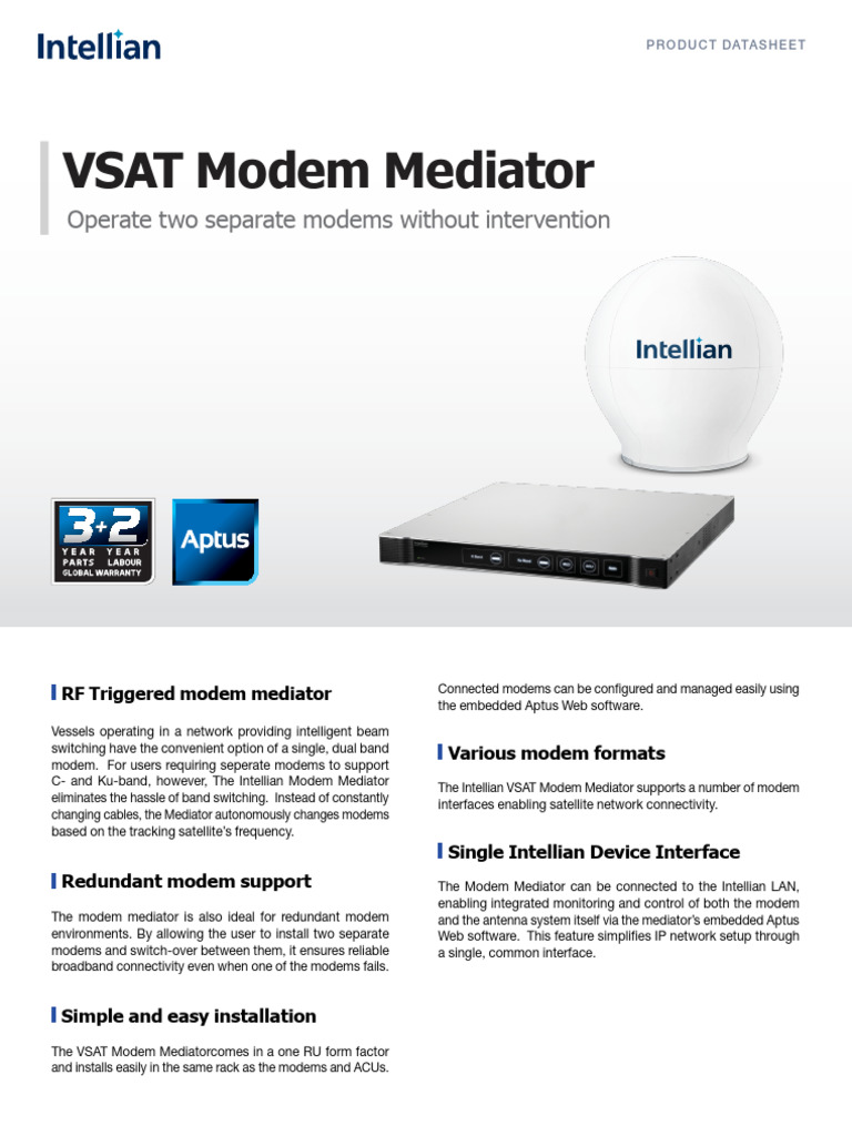 VSAT Modem Mediator Datasheet | PDF | Modem | Very Small Aperture Terminal