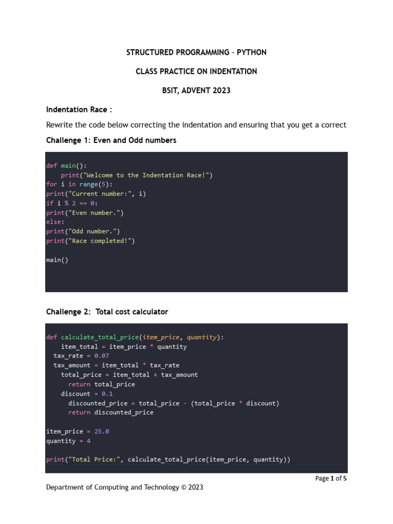 Indentation Race Python Challenge | PDF