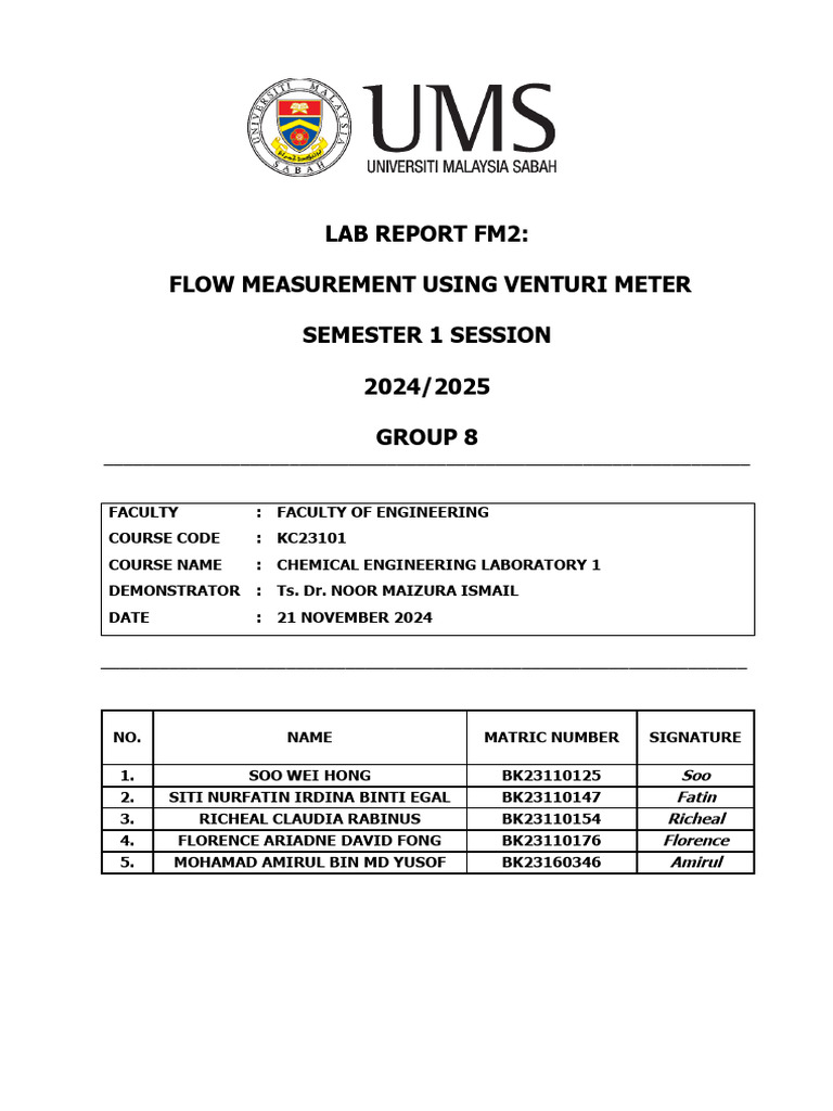 G8 FM2 Flow Measurement using Venturi Meter (3) | PDF | Flow Measurement | Pressure Measurement