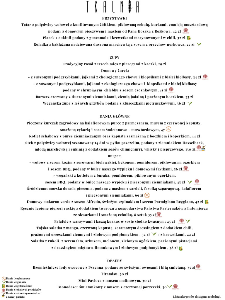 Menu Tkalnia PL | PDF