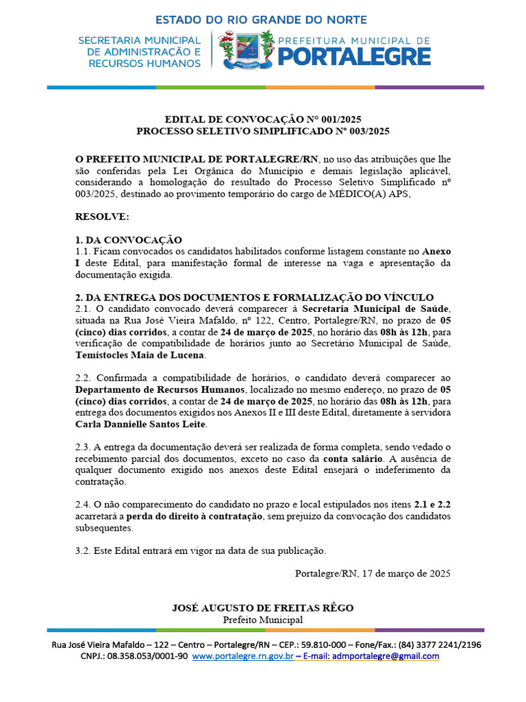 Processo Seletivo para Contratacao Temporaria PSS 00325 Convoca 2025 0000001 | PDF