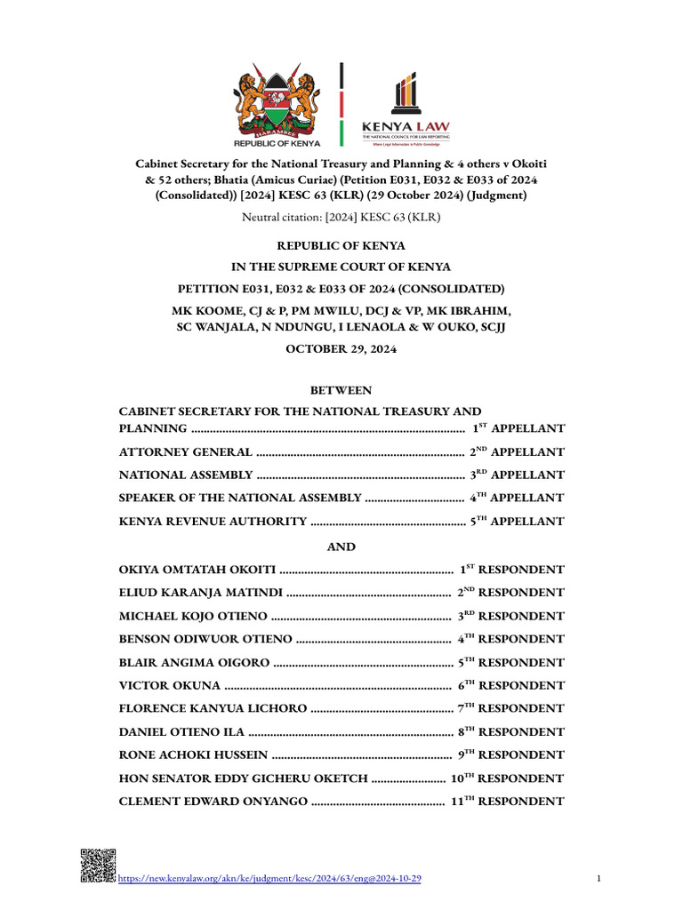 Neutral Citation: (2024) KESC 63 (KLR) : ST ND RD TH TH | PDF | Bill ...