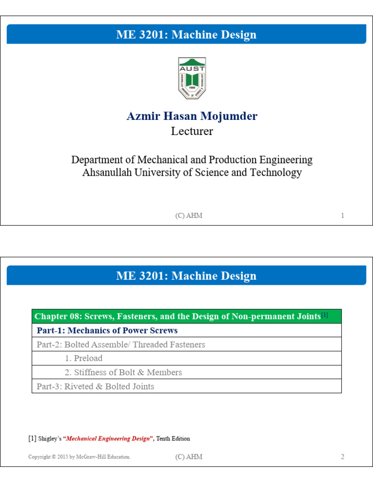 C06 - Screws, Fasteners, and The Design of Nonpermanent Joints | PDF | Screw | Mechanical ...