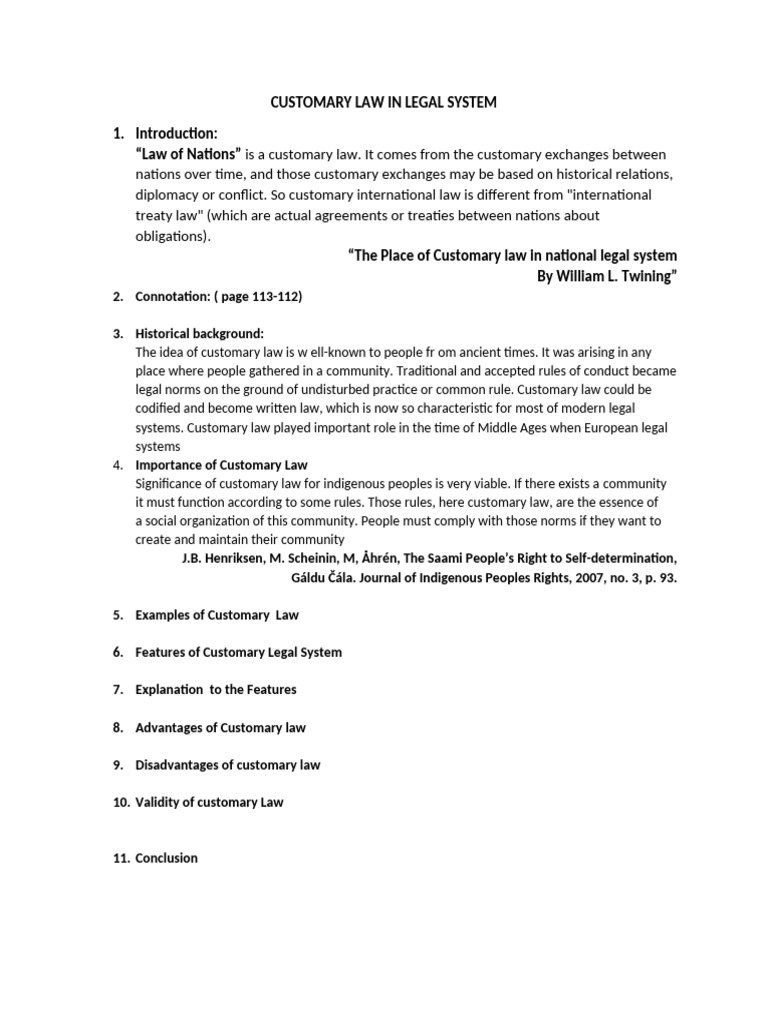 Customary Law in Legal System | PDF