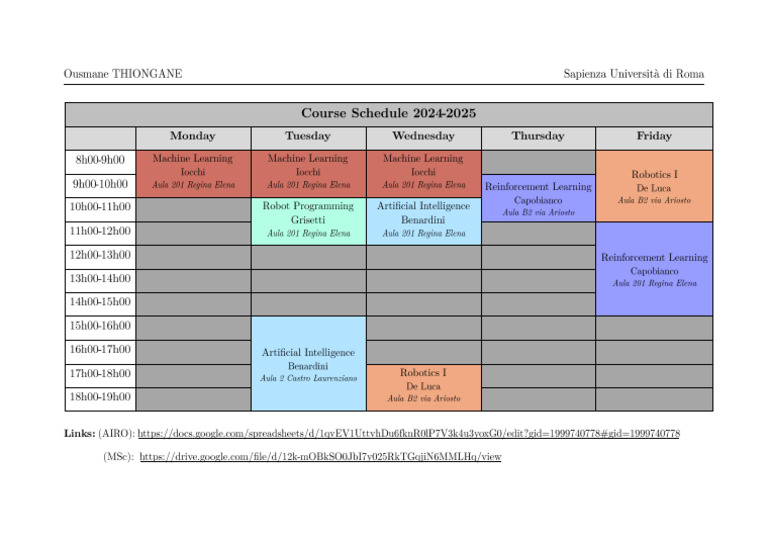 Course Schedule 2024 - 2025 | PDF