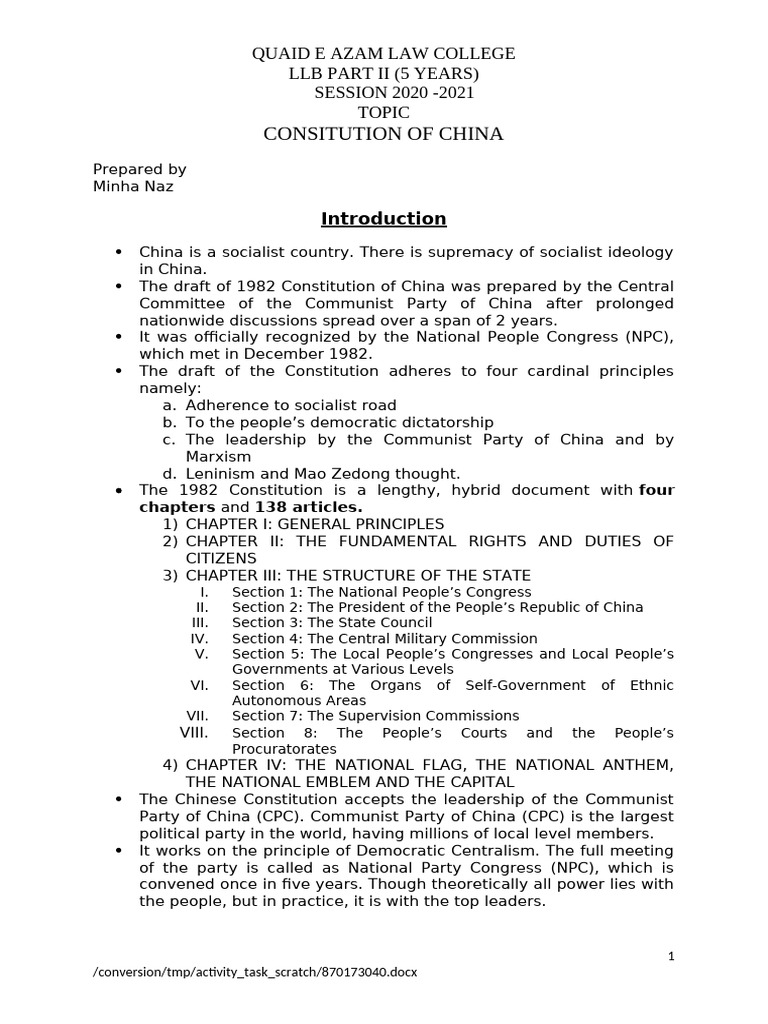Features of Chinese Constitution | PDF | Communism | China