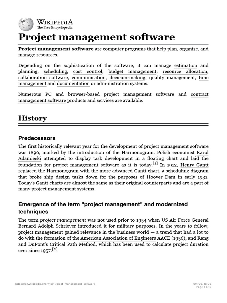 Project management software - Wikipedia | PDF | Project Management | Computing