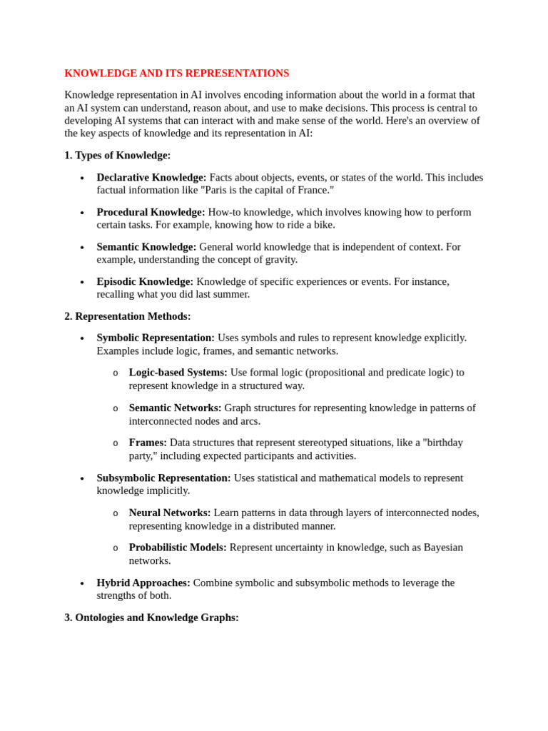 KNOWLEDGE AND ITS REPRESENTATIONS - Unit 2 | PDF | Knowledge Representation And Reasoning ...