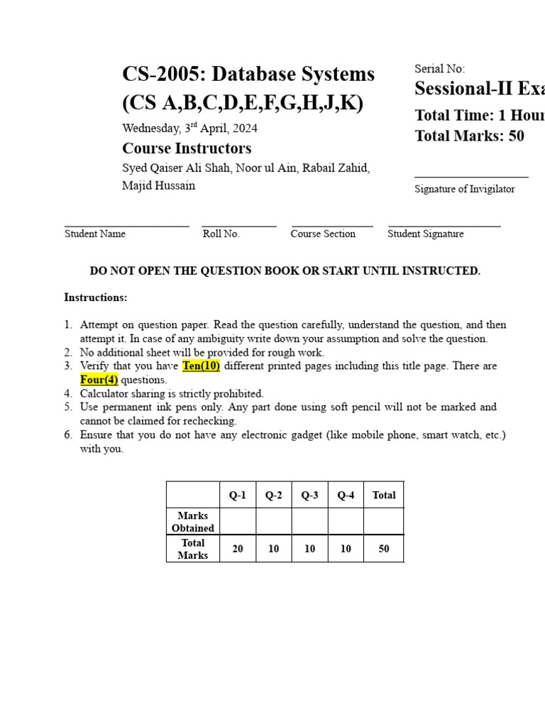 CS 24S DB Mid2+Solution | PDF | Relational Model | Computing