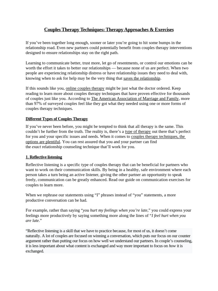 Effective Couples Therapy Techniques | PDF | Psychology | Behavioural ...
