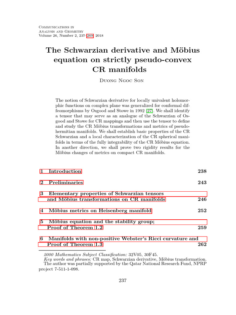 CR Manifolds: Schwarzian Derivative & Möbius Equation | PDF ...