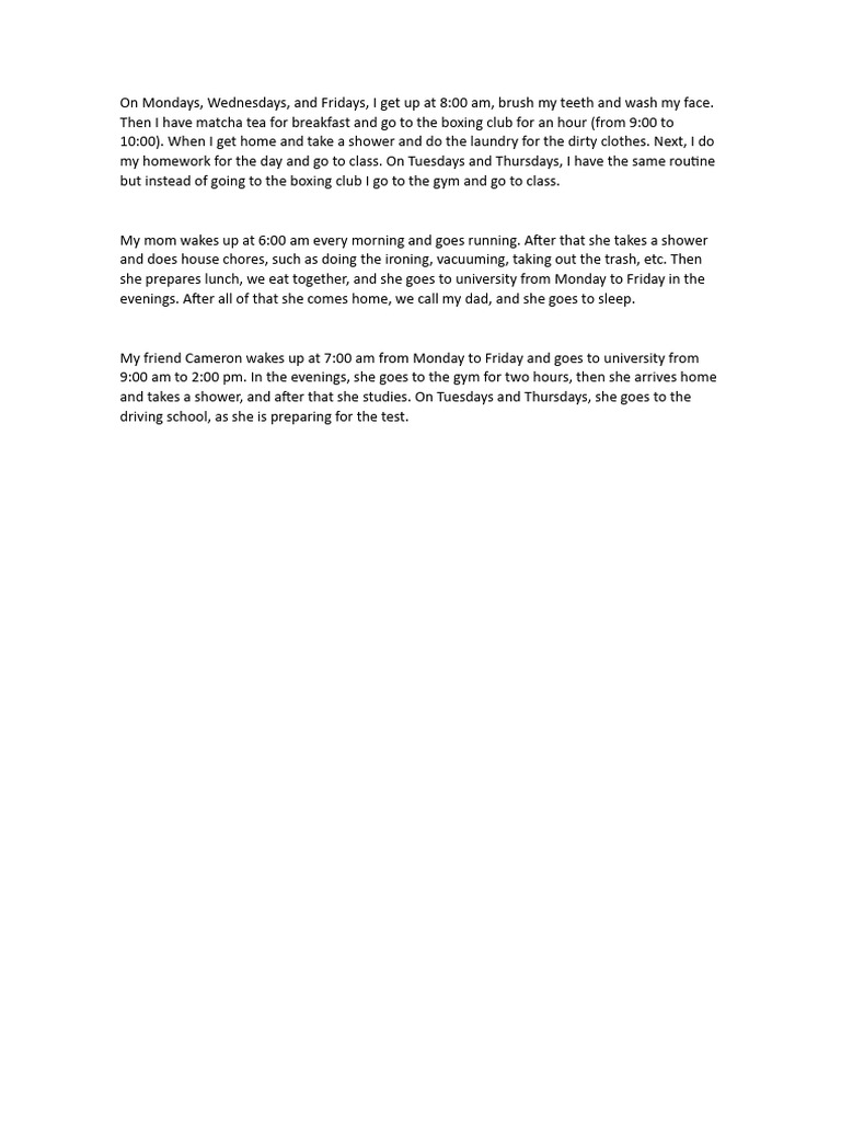 Daily Routines of Family and Friends | PDF