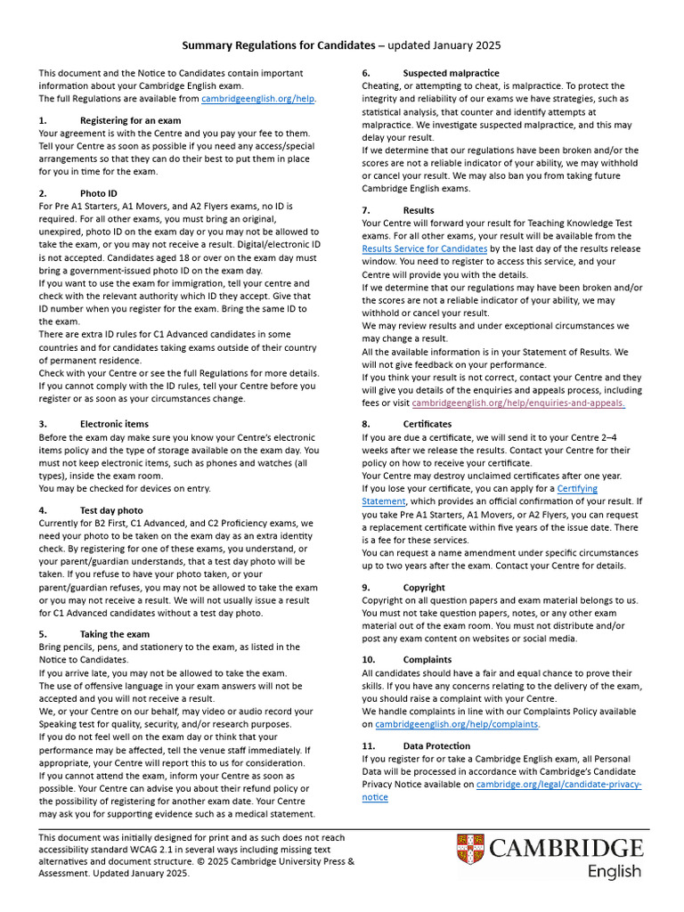 Summary Regulations For Candidates Jan25 | PDF