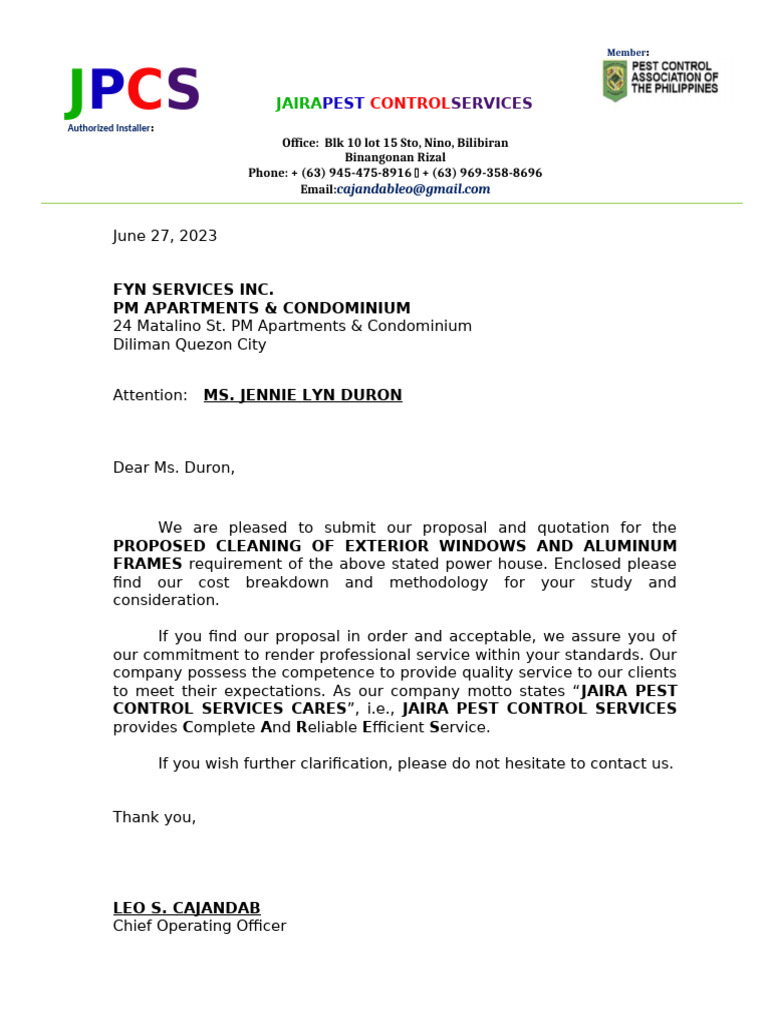 Window Cleaning Proposal | PDF