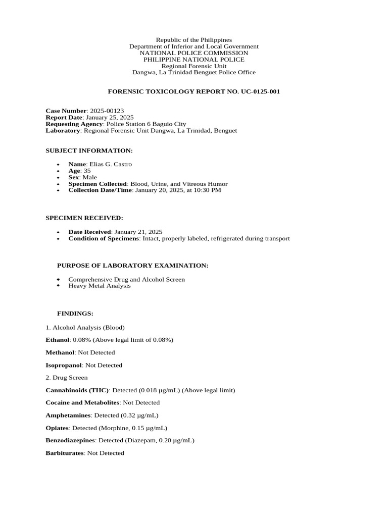 Forensic Toxicology Report: Case 2025-00123 | PDF