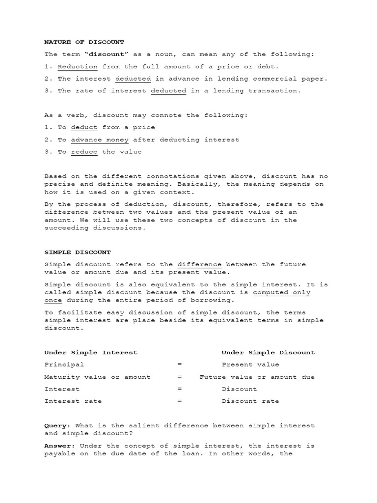 Understanding Simple Discount Concepts | PDF | Interest | Present Value