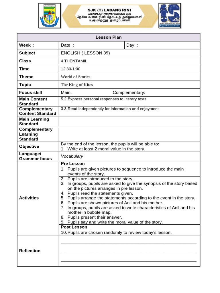English Lesson Plan: The King of Kites | PDF