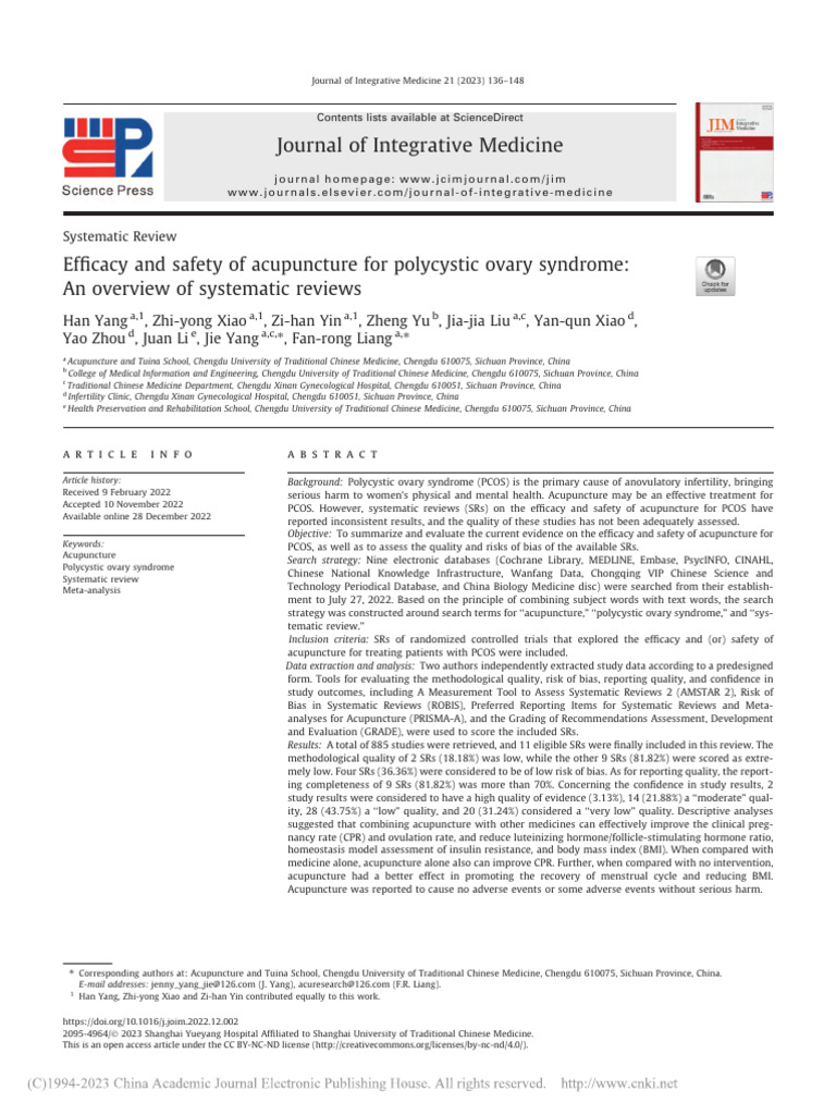 _Efficacy and safety of acupuncture for polycystic ovary syndrome_An overview of systematic ...