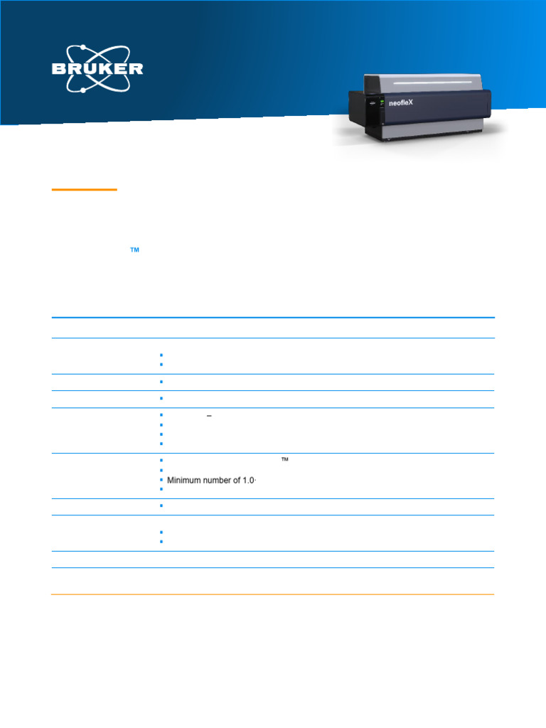 neofleX MALDI-TOF MS System Specs | PDF | Time Of Flight Mass Spectrometry | Mass Spectrometry