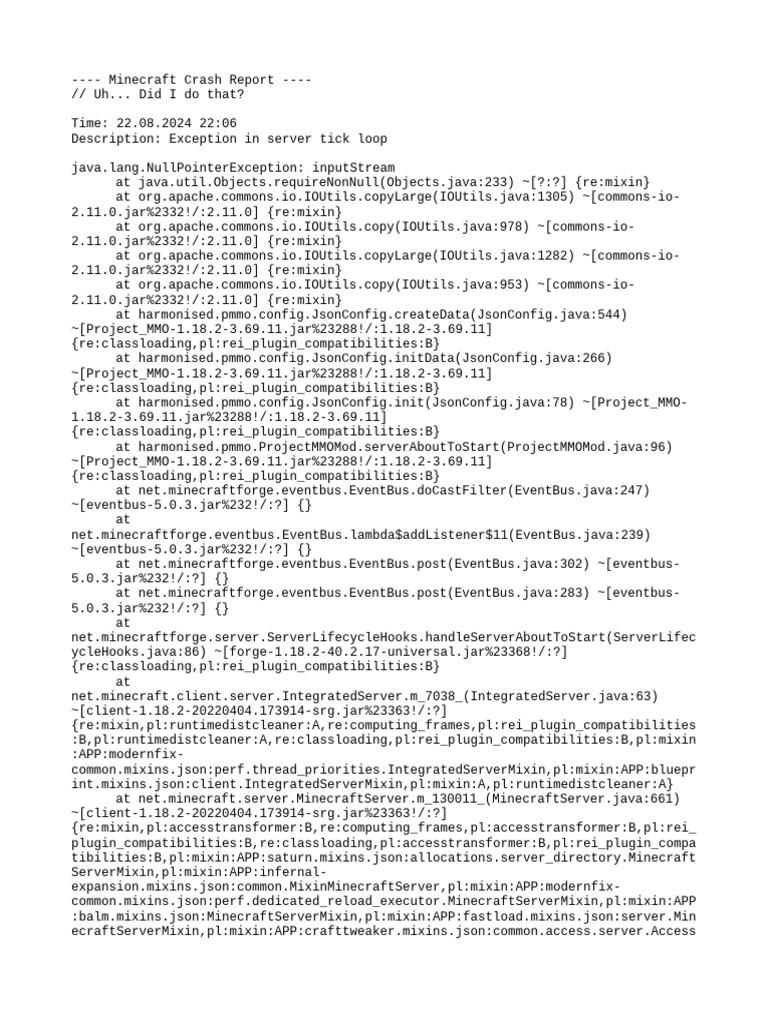 Minecraft 1.18.2 Server Crash Report | PDF | Central Processing Unit ...