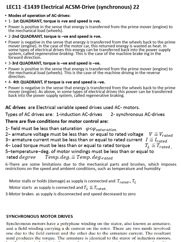 Lec11 E 1439 Electrical ACSM-Drive Systems-22 | PDF | Electric Motor | Electrical Components
