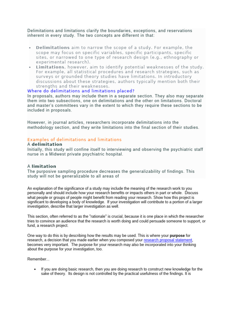 Delimitations and limitations clarify the boundaries | PDF | Knowledge ...