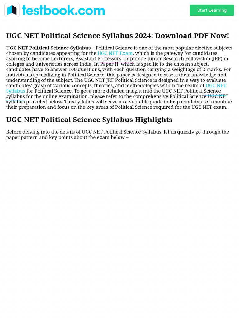 UGC NET Political Science Syllabus 2024 - Download PDF Now! | PDF