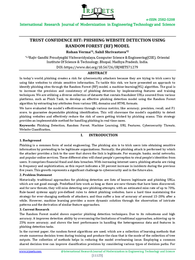 Trust Confidence Hit Phishing Website Detection Using Random Forest (RF) Model | PDF ...