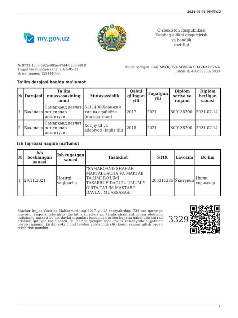 Ta Lim Darajasi Haqida Ma Lumot | PDF