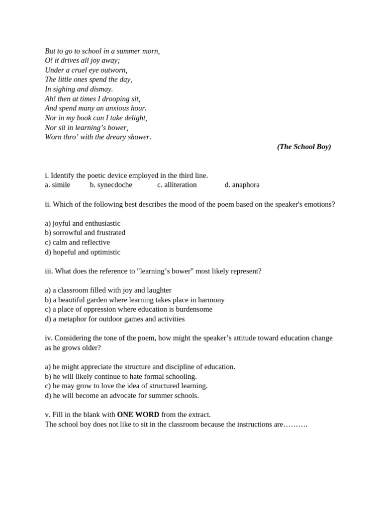 But To Go To School in A Summer Morn | PDF | Poetry