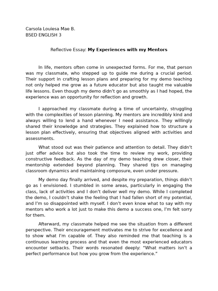 Louiesa Reflective Essay | PDF | Mentorship | Learning