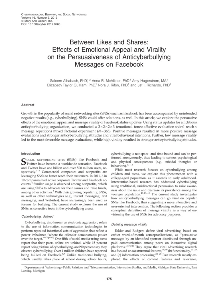 Anticyberbullying Message Virality on Facebook | PDF | Attitude ...