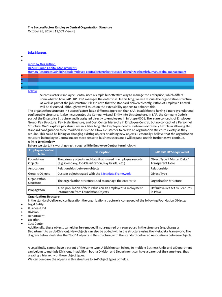 The SuccessFactors Employee Central Organization Structure | PDF ...