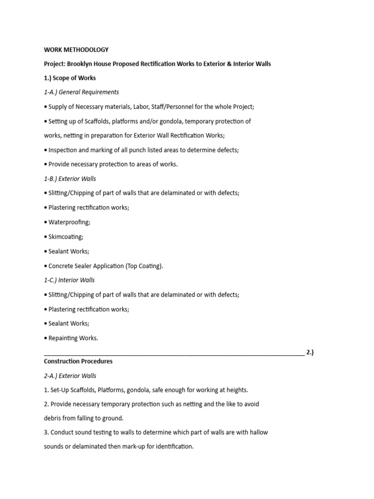 Work Methodology Exterior Rectification Works | PDF | Plaster ...