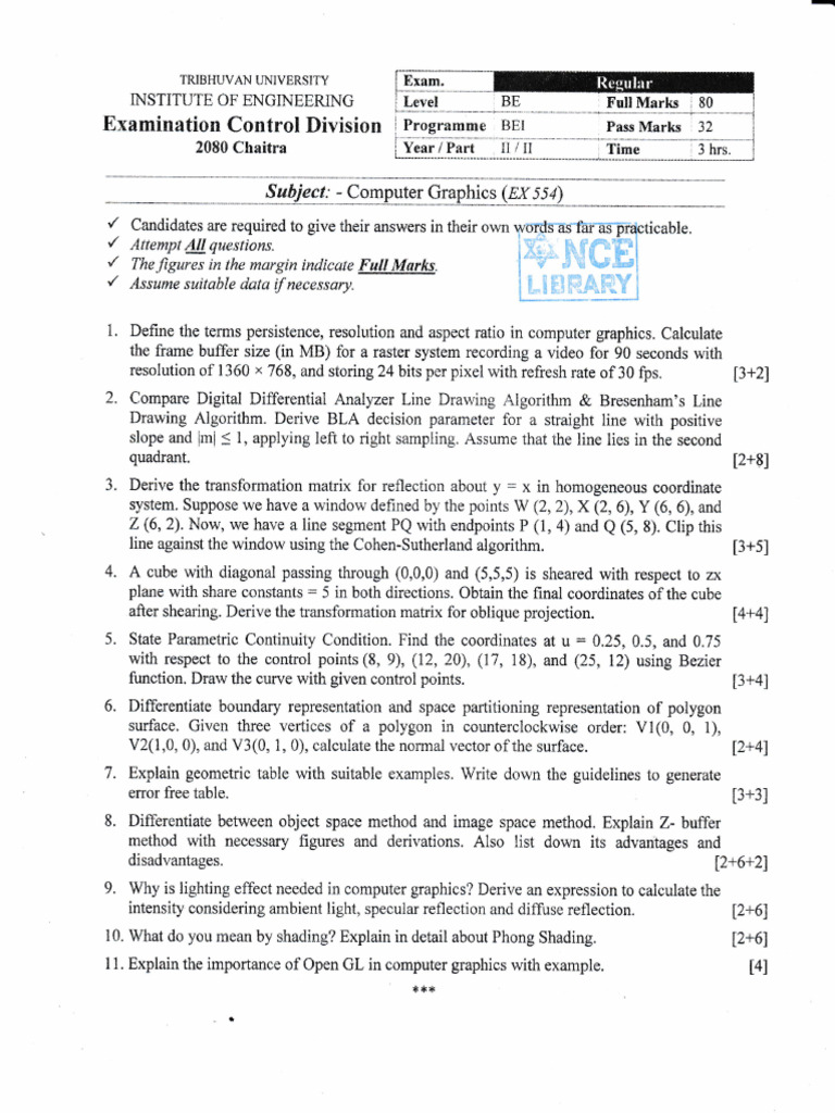 Computer Graphics Past Year Questions BEI II/II | PDF | Computer ...