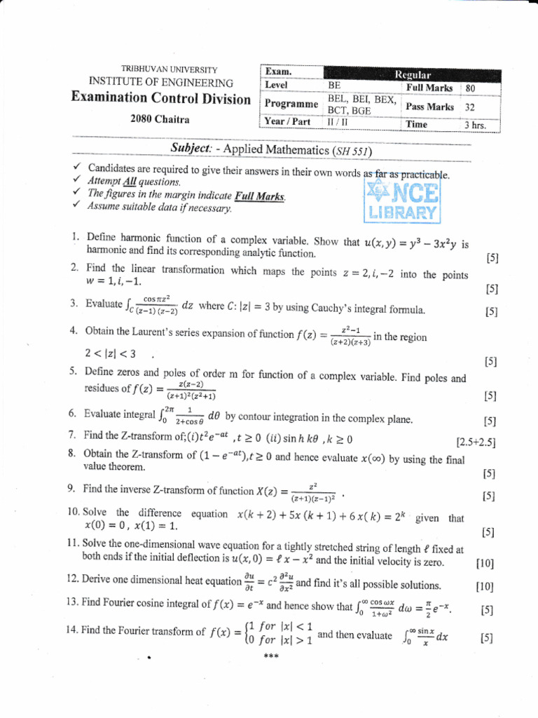 Maths Past Year Question BEI II/II | PDF | Fourier Transform ...