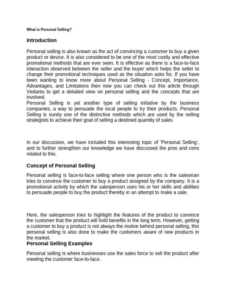 Understanding Personal Selling Concepts | PDF | Sales | Business