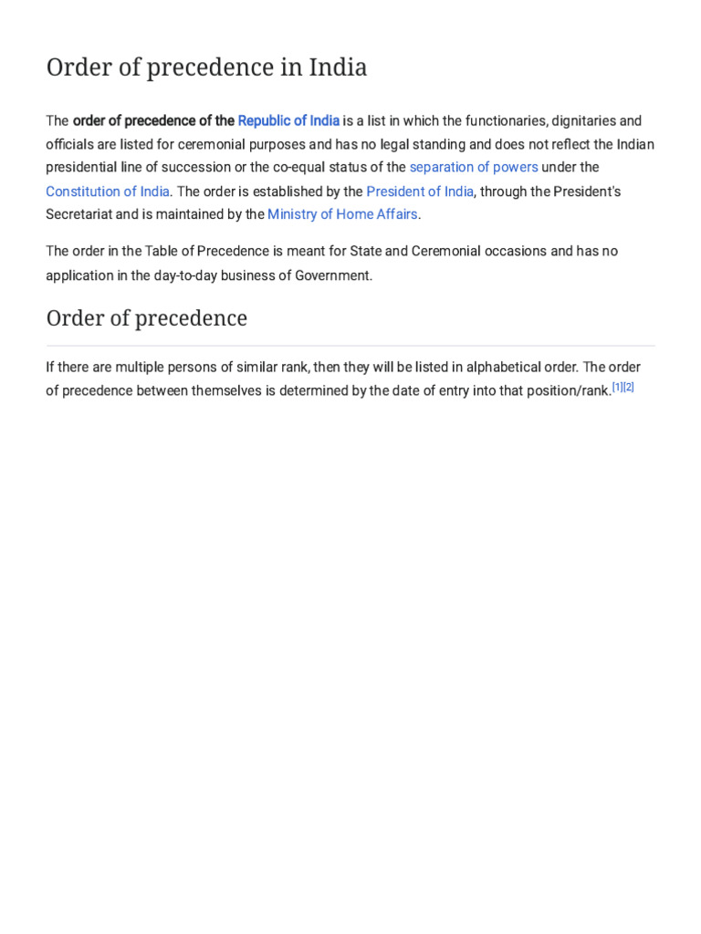 Order of Precedence in India - Wikipedia | PDF | Government Of India | Commander