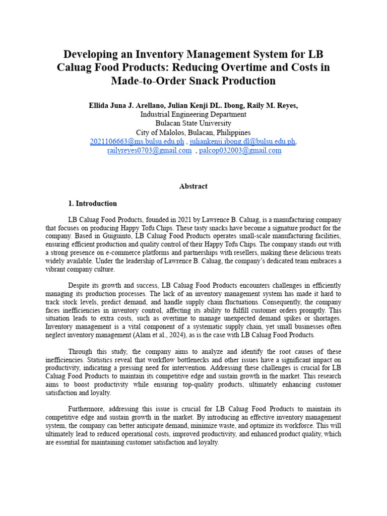 IE4B - GRP 11 - Revised Manuscript - ARELLANO - IBONG - REYES | PDF | Forecasting | Methodology