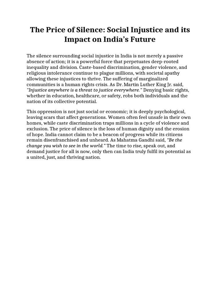 Social Injustice and Silence in India | PDF