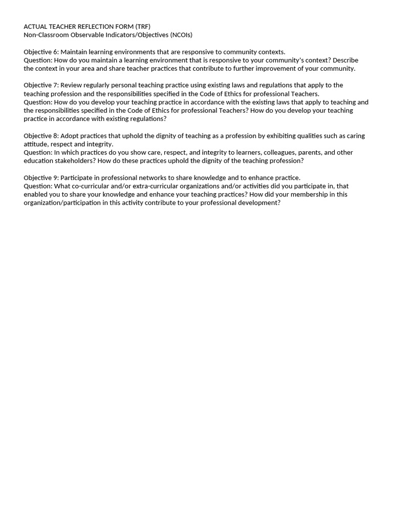 Non-Classroom Observable Indicators Objectives (NCOIs) (Official ...