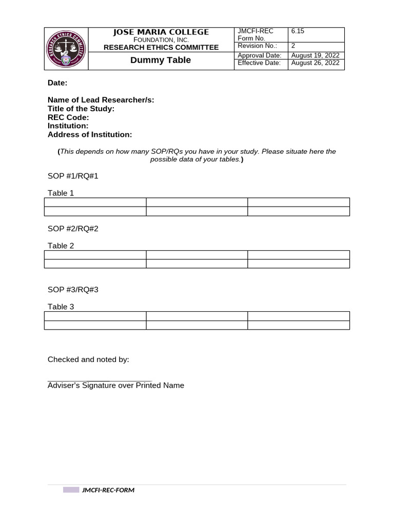 1 Form 6.15 - Dummy Tables | PDF