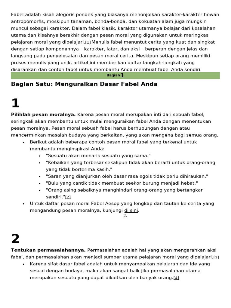 Fabel adalah kisah alegoris pendek yang biasanya menonjolkan karakter | PDF