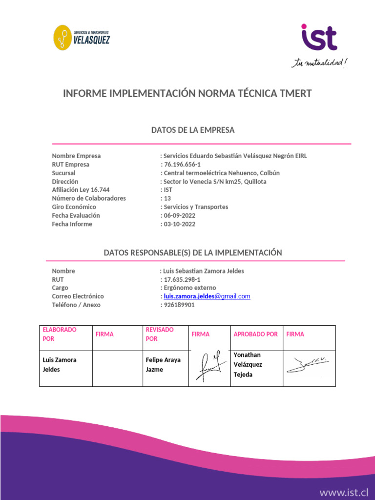 Informe de Evaluación TMERT 2022 | PDF