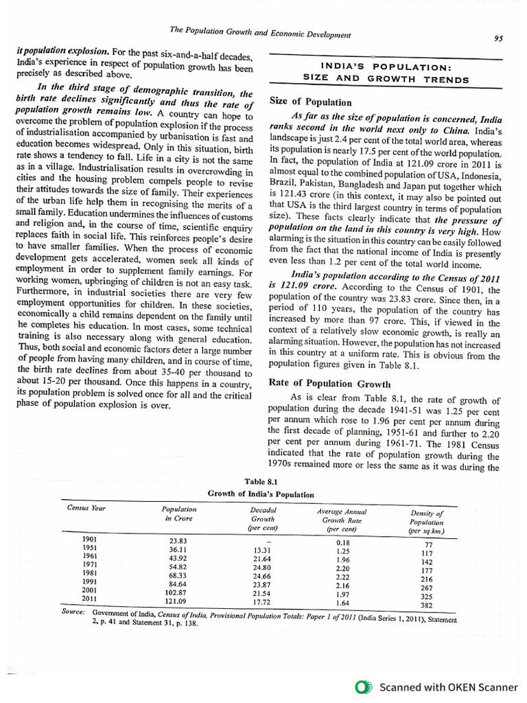 Size and Growth of Population and Economic Development | PDF