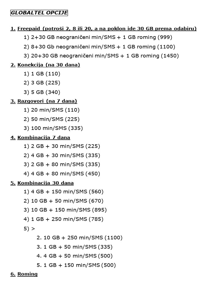 Globaltel Opcije | PDF