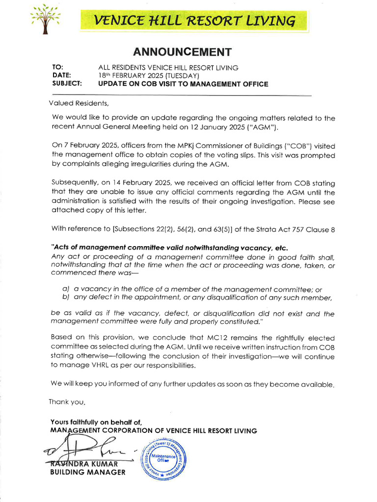 Update On Cob Visit To Management Office | PDF