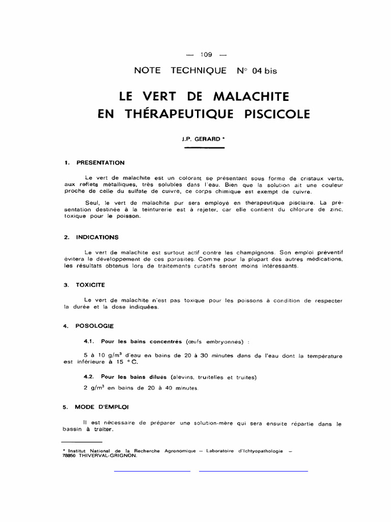 Utilisation du vert de malachite en aquaculture | PDF | Cuivre