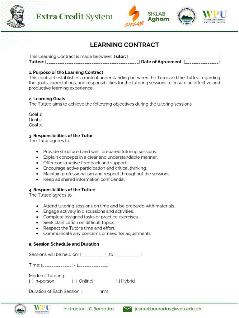 LEARNING CONTRACT Extra Credit System | PDF | Learning | Cognition